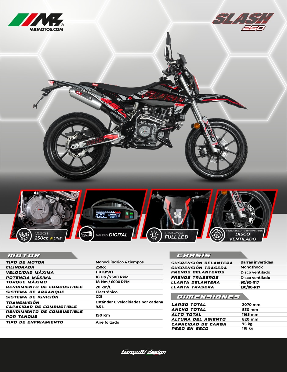 Motocicleta doble propósito Mb SLASH 250 GT LINE 2026 | Gran Barata